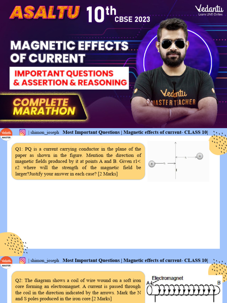 Magnetic Effects of Electric Current Most Important Questions | PDF | Electromagnetism ...