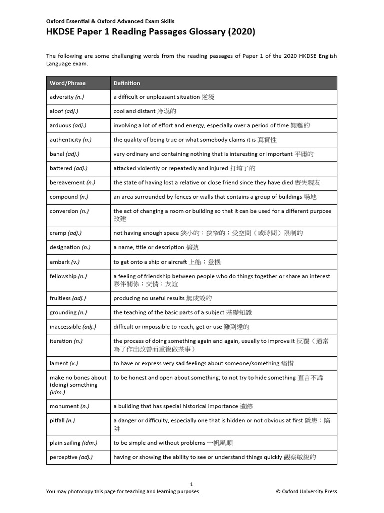 Es p1 Glossary Hkdse 2020 | PDF