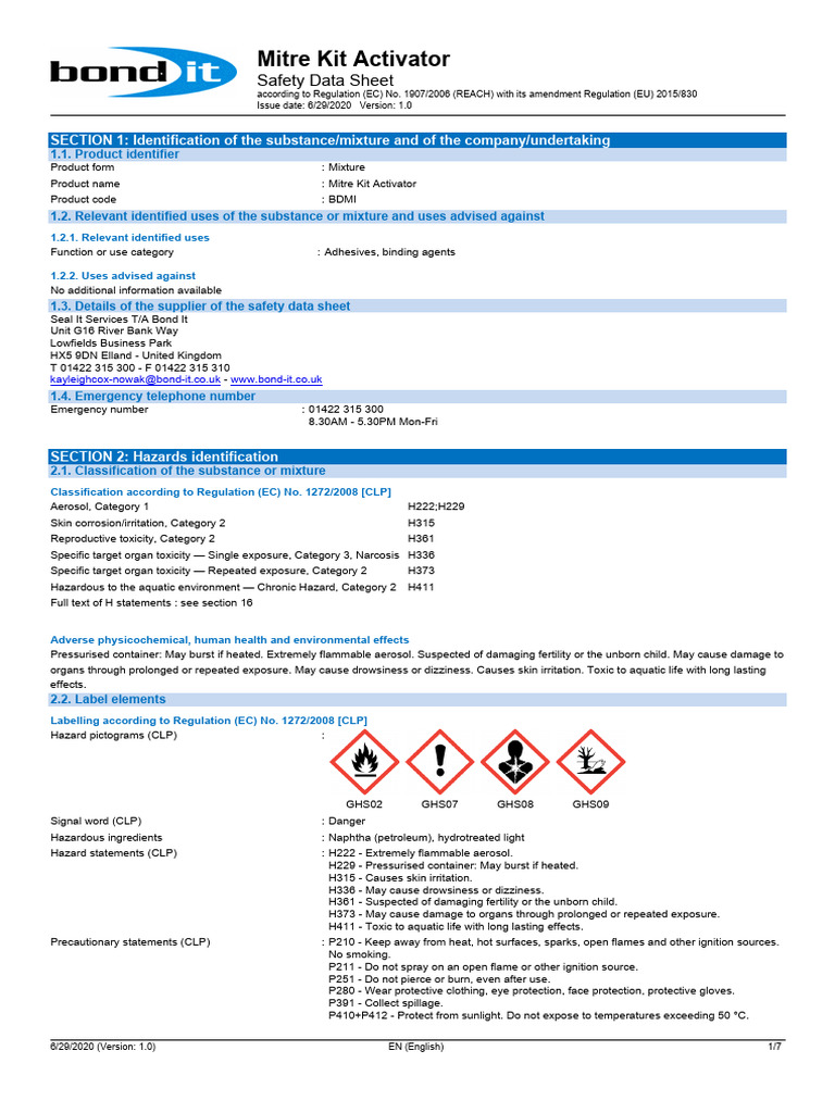 Mitre Kit Activator | PDF | Toxicity | Occupational Safety And Health