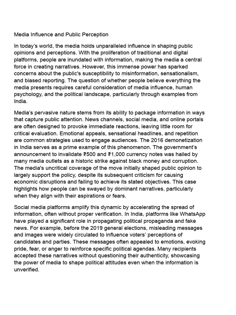 Media Influence and Public Perception | PDF | Public Opinion | Bias