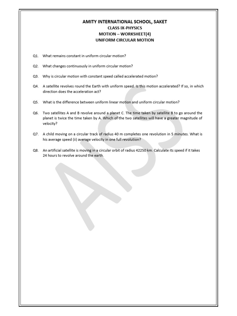 WS4 CLS IX L8 Motion(Uniform Circular Motion) | PDF
