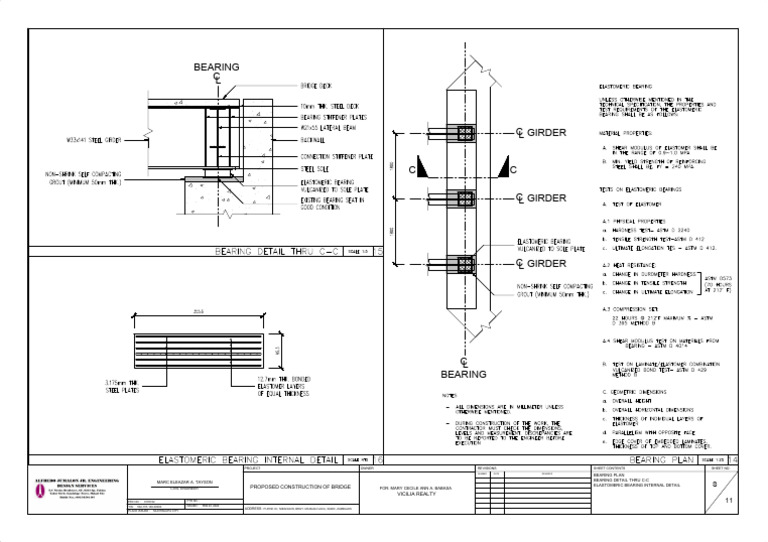 11 Bearing Plan, Bearing Detail Thru C-C, Elastomeric Bearing Internal ...