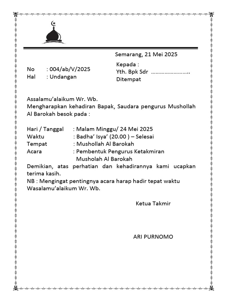 Undangan Mushollah Al Barokah | PDF