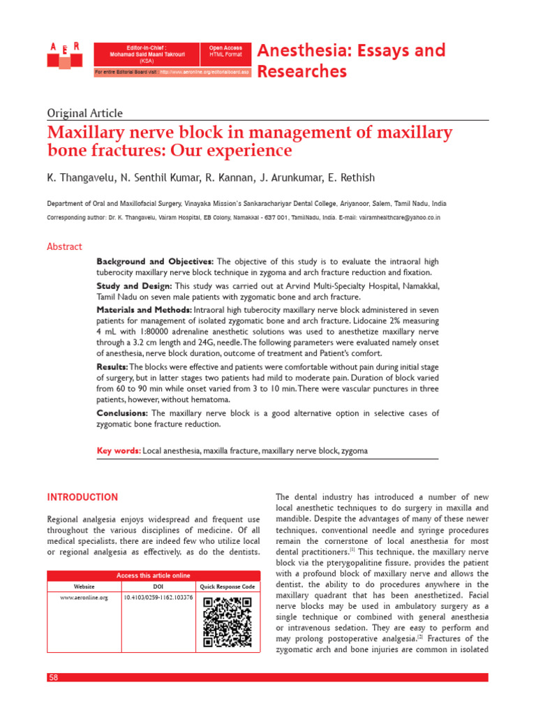 Maxillary Nerve Block in Management of Maxillary.13 | PDF | Anesthesia ...