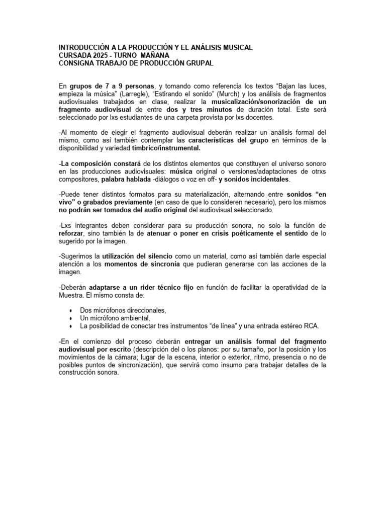 Turno Mañana Consigna Trabajo de Produccion Grupal 2025 | PDF