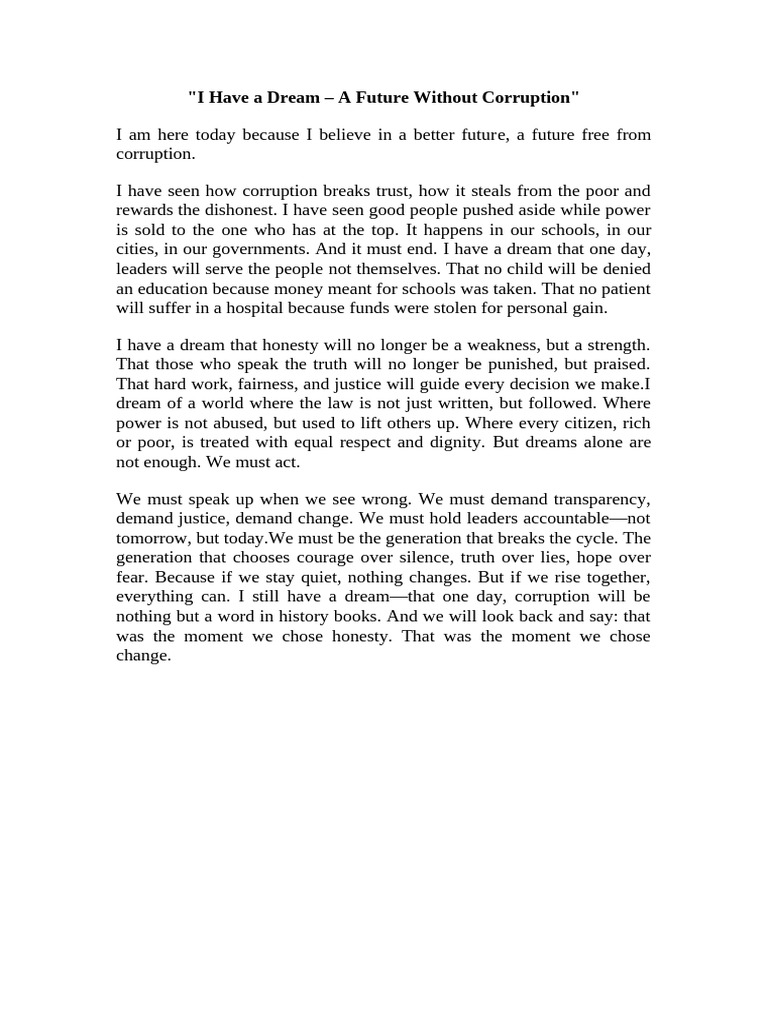I Have A Dream - A Future Without Corruption | PDF