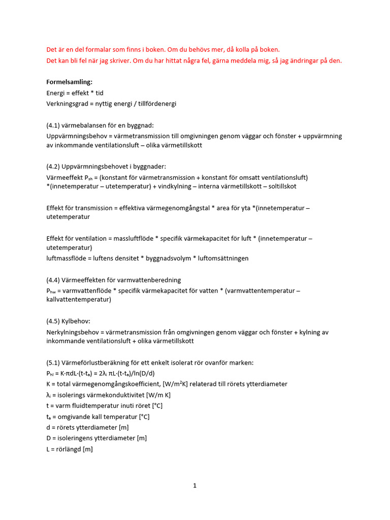 Formelsamling | PDF