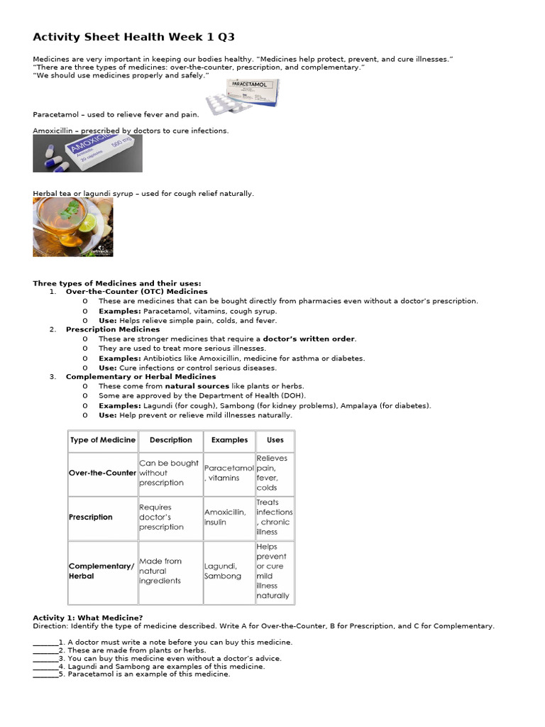 Activity Sheet Health Week 1 Q3 | PDF