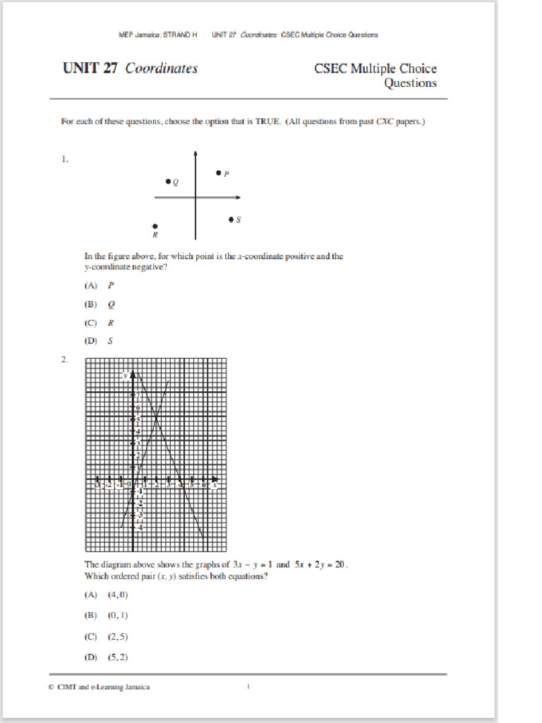 Csecmultiplechoice - Coordinates | PDF