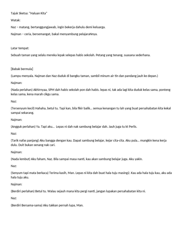 Skrip Lakonan Persahabatan Remaja | PDF