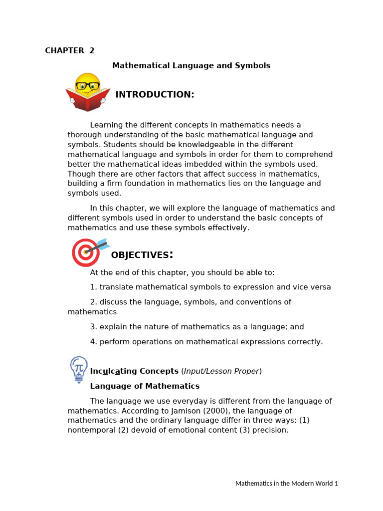 Chapter 2 Mathematical Language and Symbols | PDF | Numbers | Definition