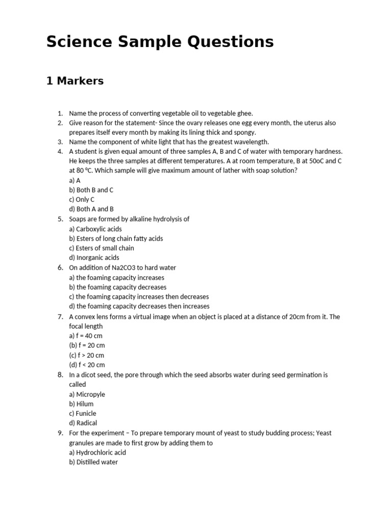 Science Sample Questions | PDF | Ester | Chemical Compounds