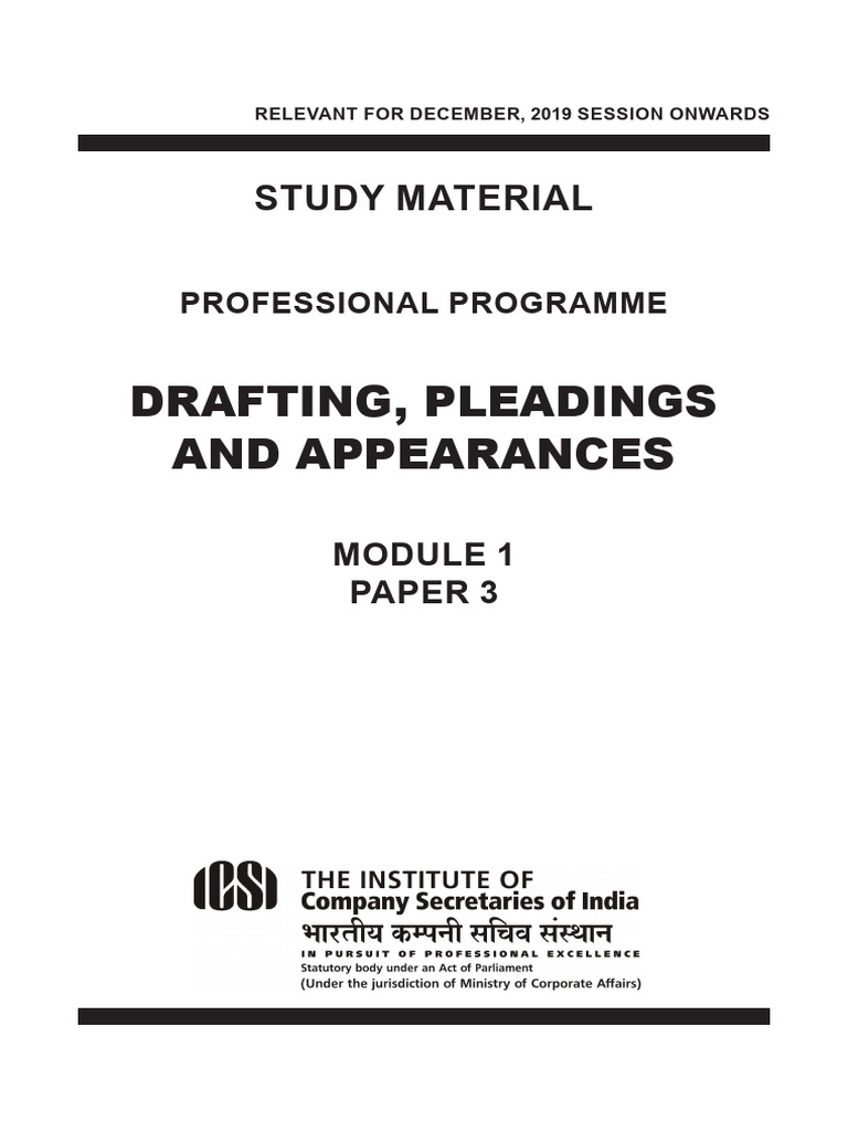 Drafting, Pleadings and Appearances: Study Material | PDF