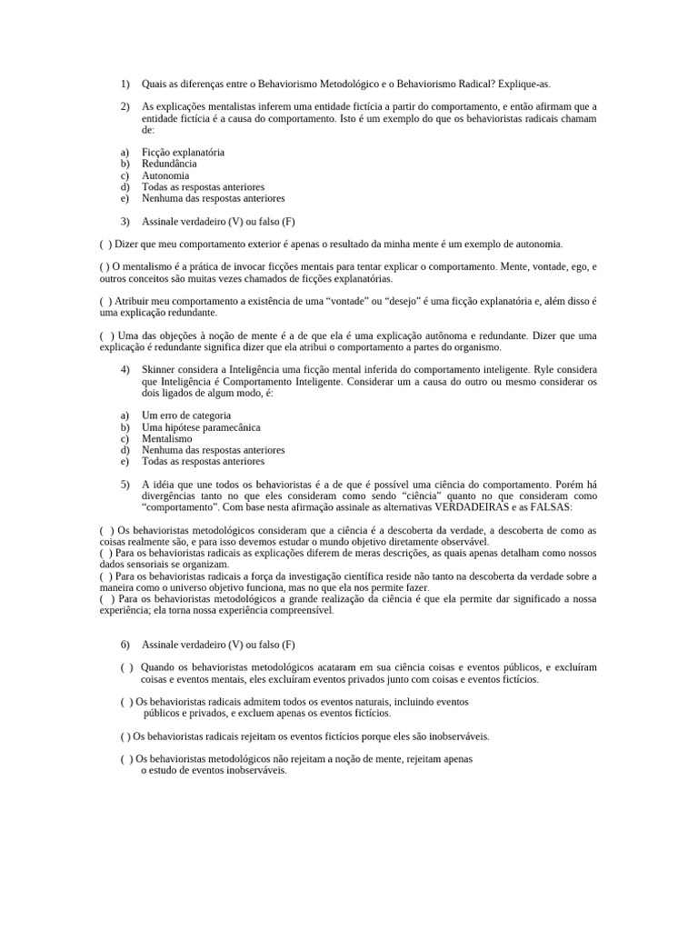Exerc Cio Para Sala de Aula | PDF | Behaviorismo | Comportamento