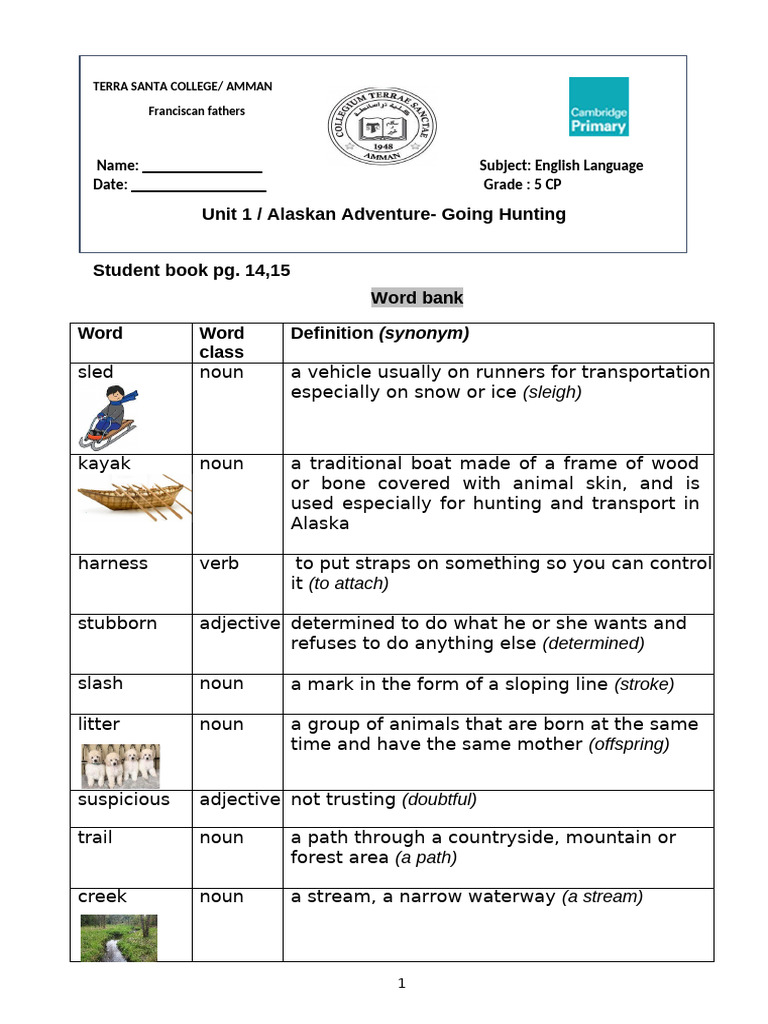 Alaskan Adventure Vocabulary and Questions | PDF | Syntax | Grammar
