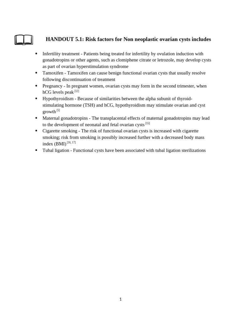 Handout 5.1 Risk Factors For Non Neoplastic Ovarian Cysts Includes | PDF