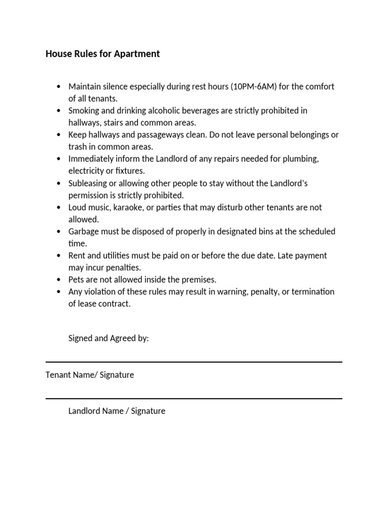 House Rules For Apartment | PDF