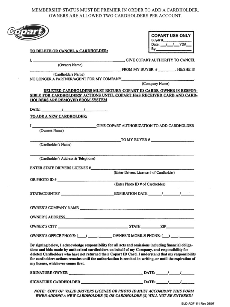 Add or Delete Cardholder Form | PDF