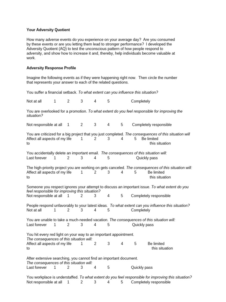 Understanding Your Adversity Quotient | PDF | Psychology ...