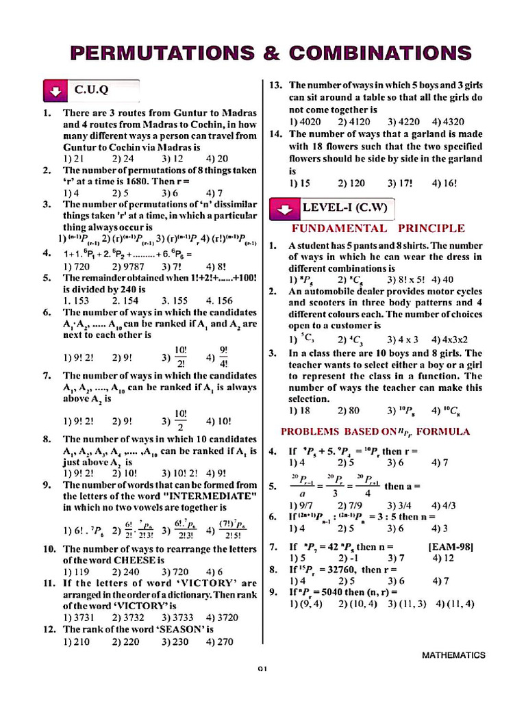 Permutation and Combination Problems 2 | PDF