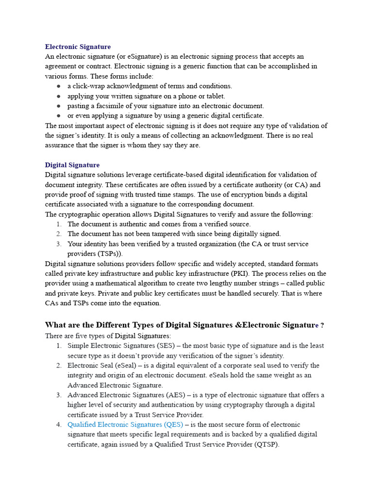 Understanding Electronic vs Digital Signatures | PDF | Public Key ...