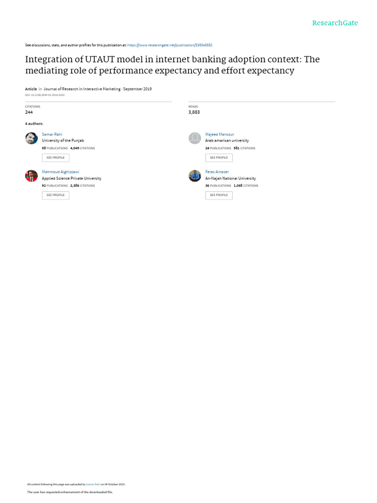 Integration of UTAUT Model in Internet Banking Adoption Context the Mediating Role of ...