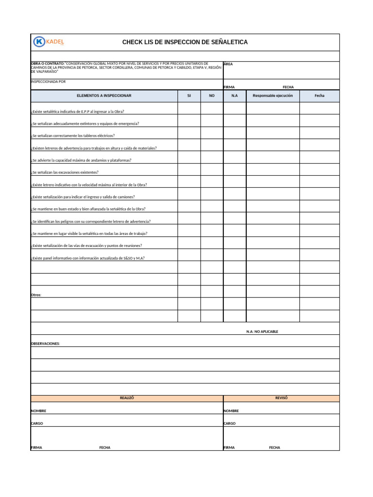 CHECK LIST SEÑALETICA | PDF