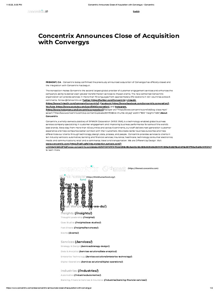 Concentrix Completes Convergys Acquisition | PDF | Mergers And ...