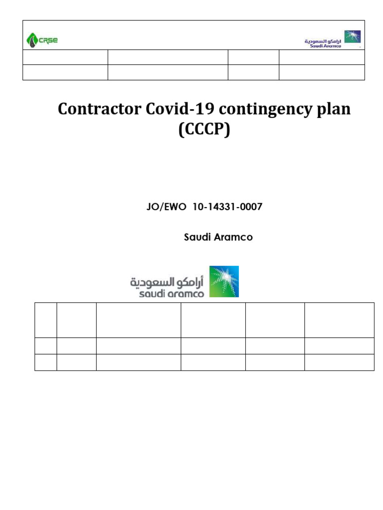 CRSE-Contractor Covid 19 Contingency Plan-Rev.01 | PDF | Hygiene ...