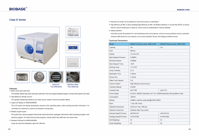 3-4 Table Top Autoclave Class B Series | PDF