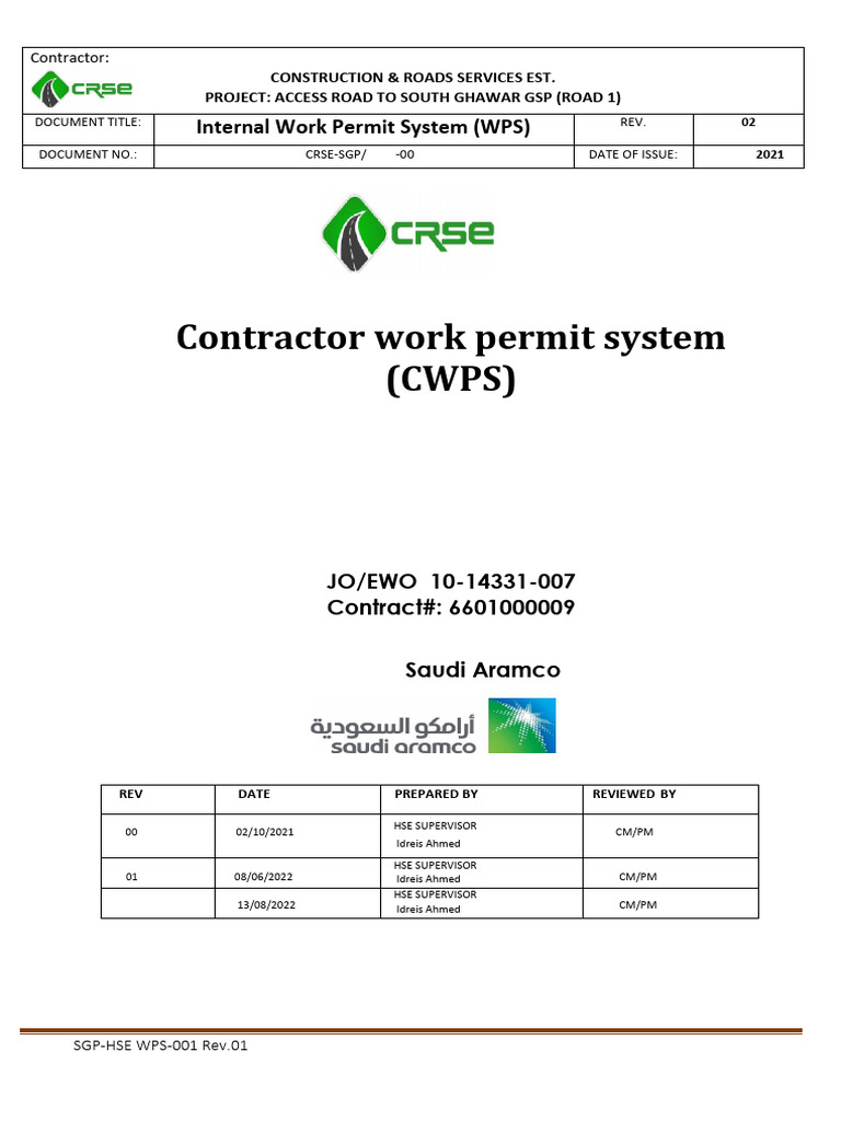 Crse Contractor Work Permit System Rev. 02 | PDF | Working Conditions ...