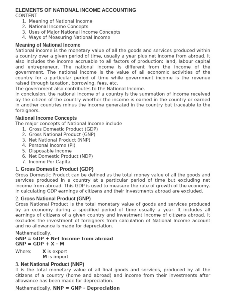 Elements of National Income Accounting | PDF | Measures Of National ...