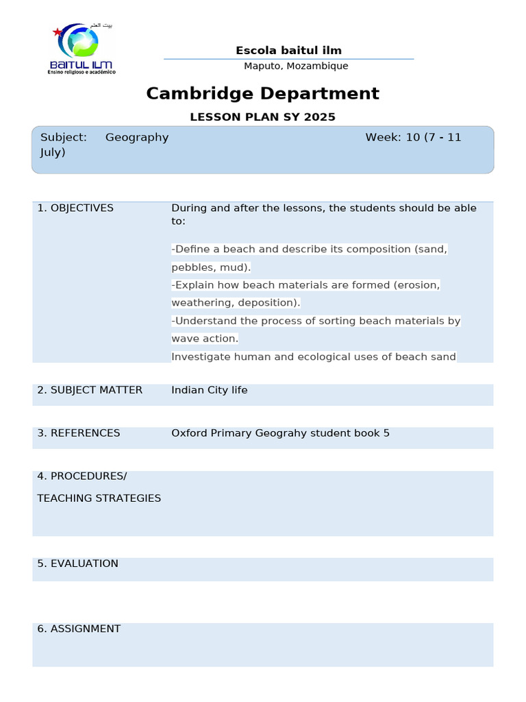 Grade 4 Geo WK 10 Lesson Plan 2025 | PDF