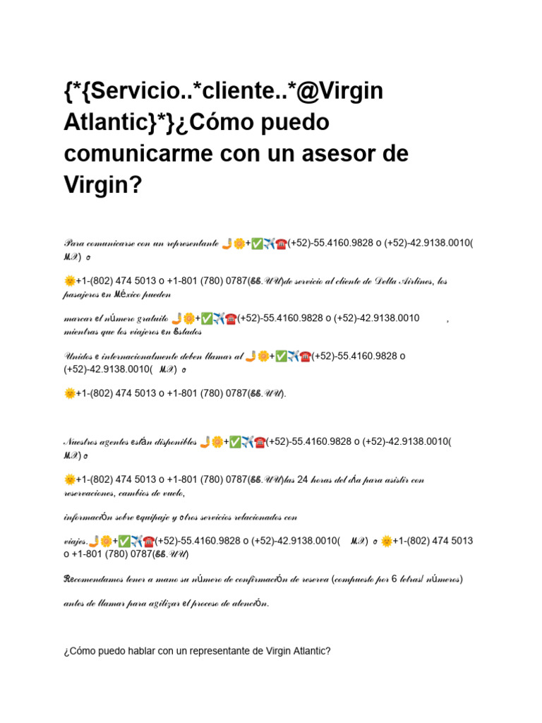 ( (Servicio.. Cliente.. @virgin Atlantic) ) ¿Cómo Puedo Comunicarme Con ...