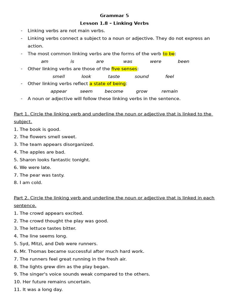Understanding Linking Verbs in Grammar | PDF | Verb | Mary Cassatt