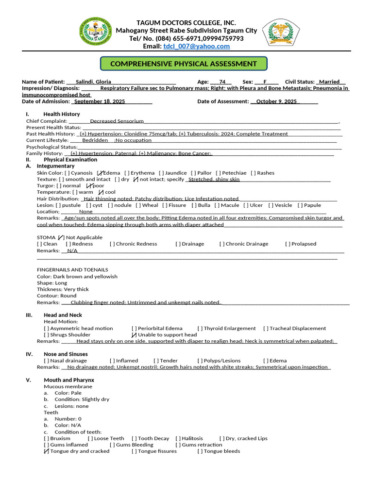 Comprehensive Physical Assessment | PDF | Thorax | Abdomen