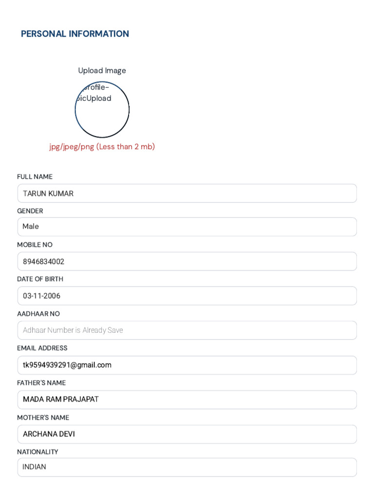 Personal Information Form for NCC Enrollment | PDF