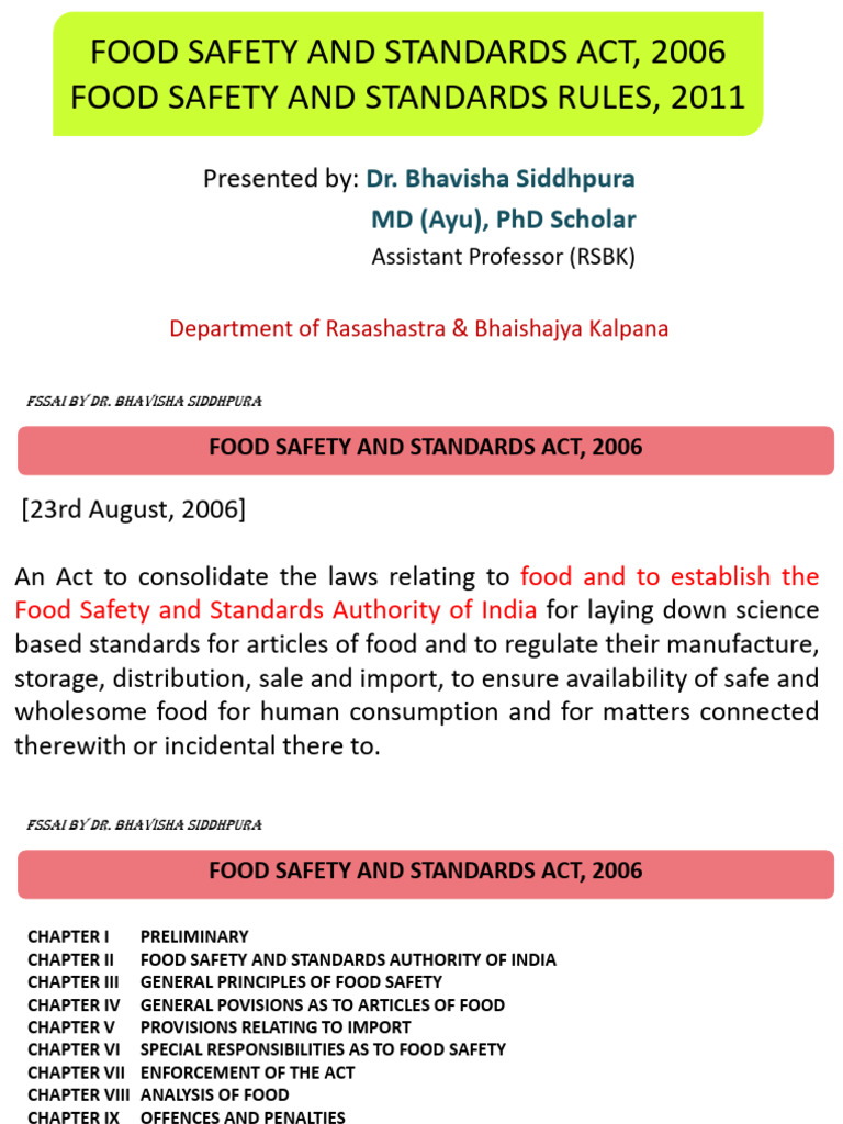 FSSAI & FSA BY DR. BHAVISHA S | PDF | Food Safety | Ayurveda