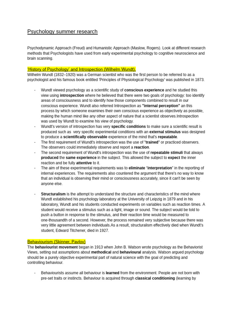 Psychology Summer Research | PDF | Psychological Concepts ...