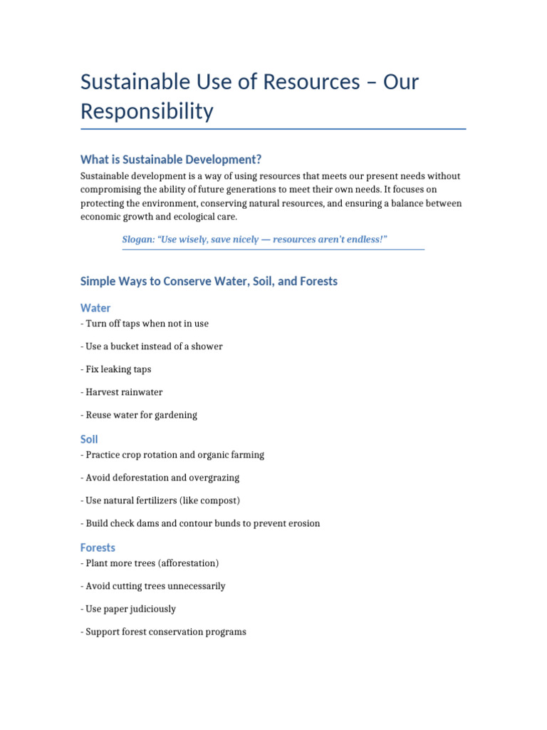 Sustainable Use of Resources Project | PDF