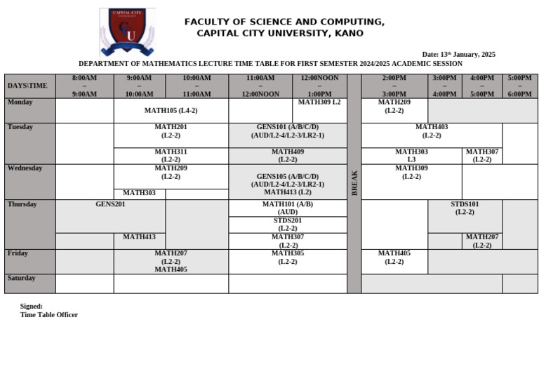 All Levels Time-Table 2022-2023 FSC CCUK1 | PDF