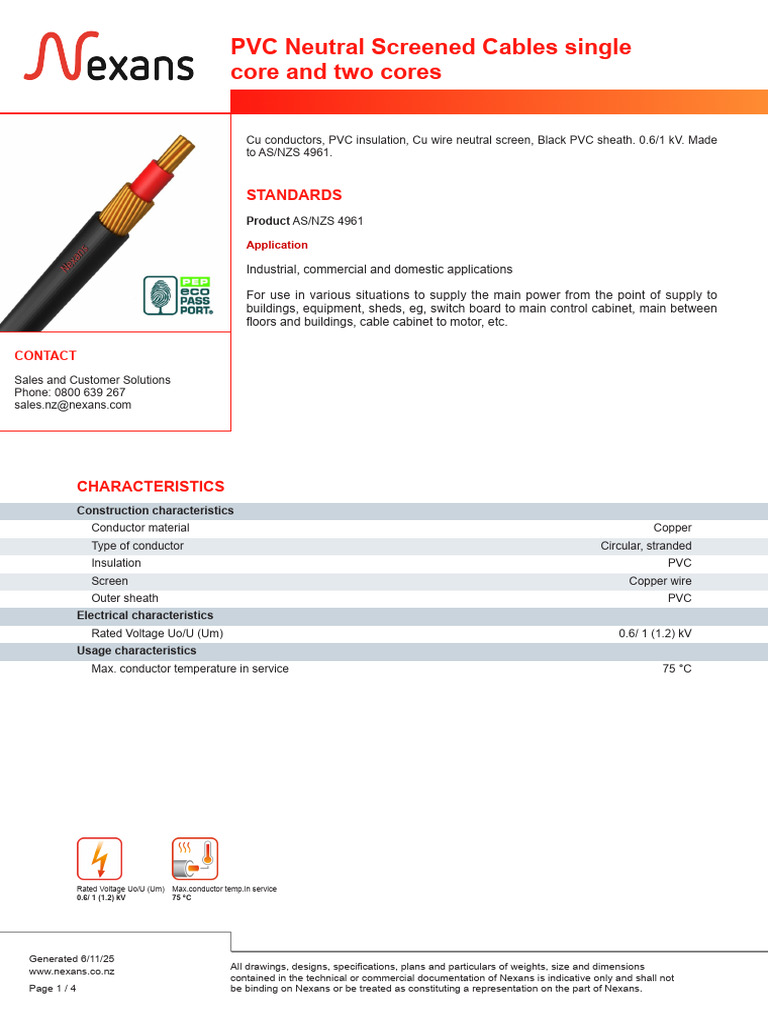 PVC Neutral Screened Cables Overview | PDF | Electrical Conductor ...