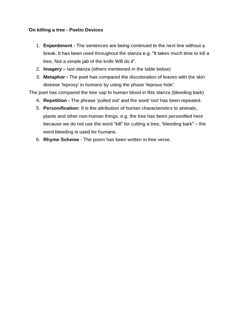 On Killing A Tree Poetic Devices | PDF
