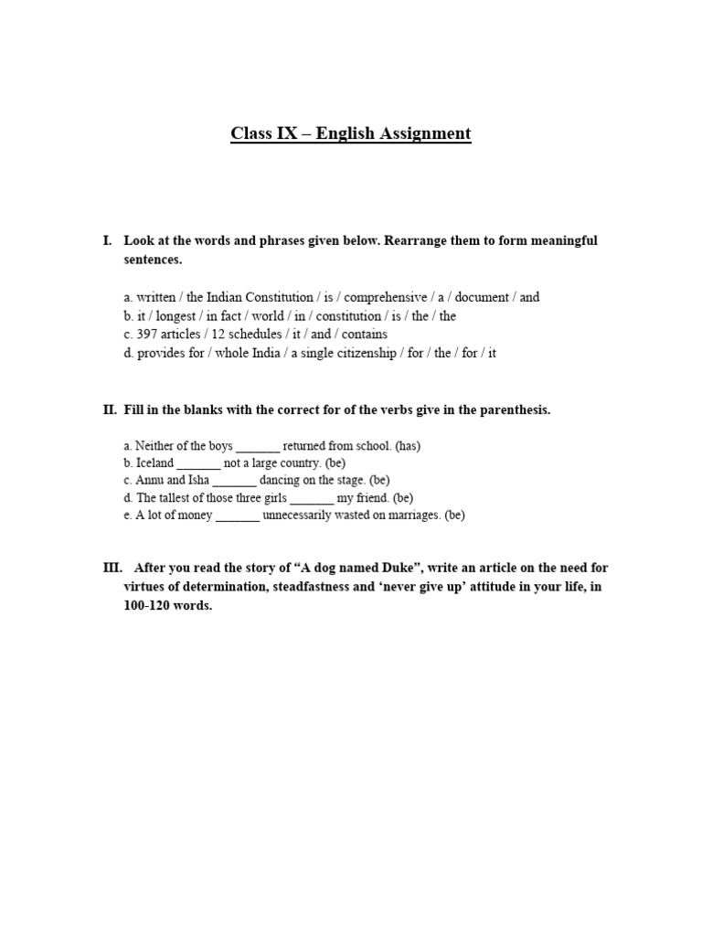 Class IX English Assignment Guide | PDF