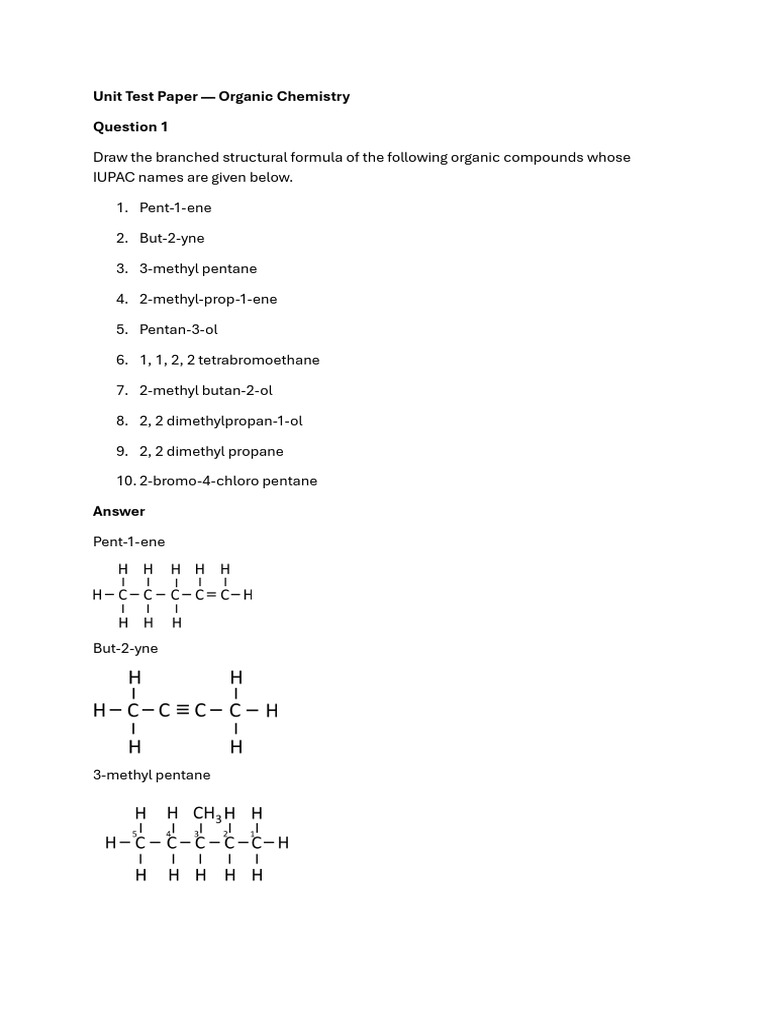 Organic Chemistry Unit Test Questions | PDF | Acid | Methyl Group