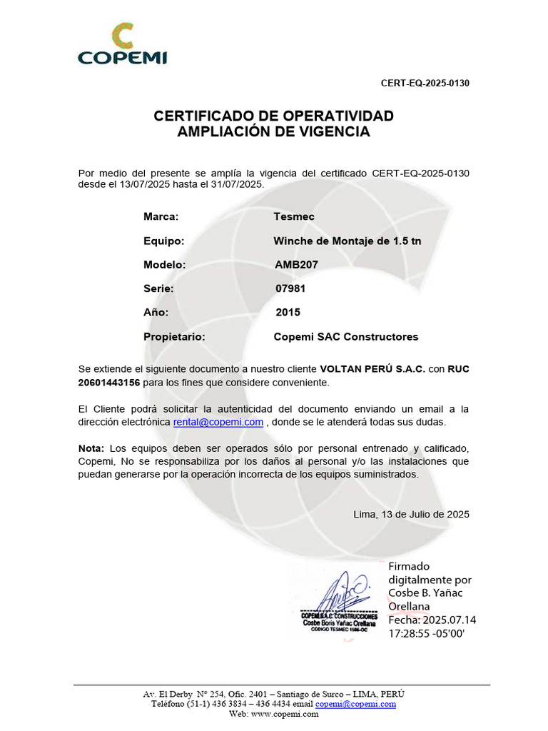 Certificado de Copemi 07981 | PDF