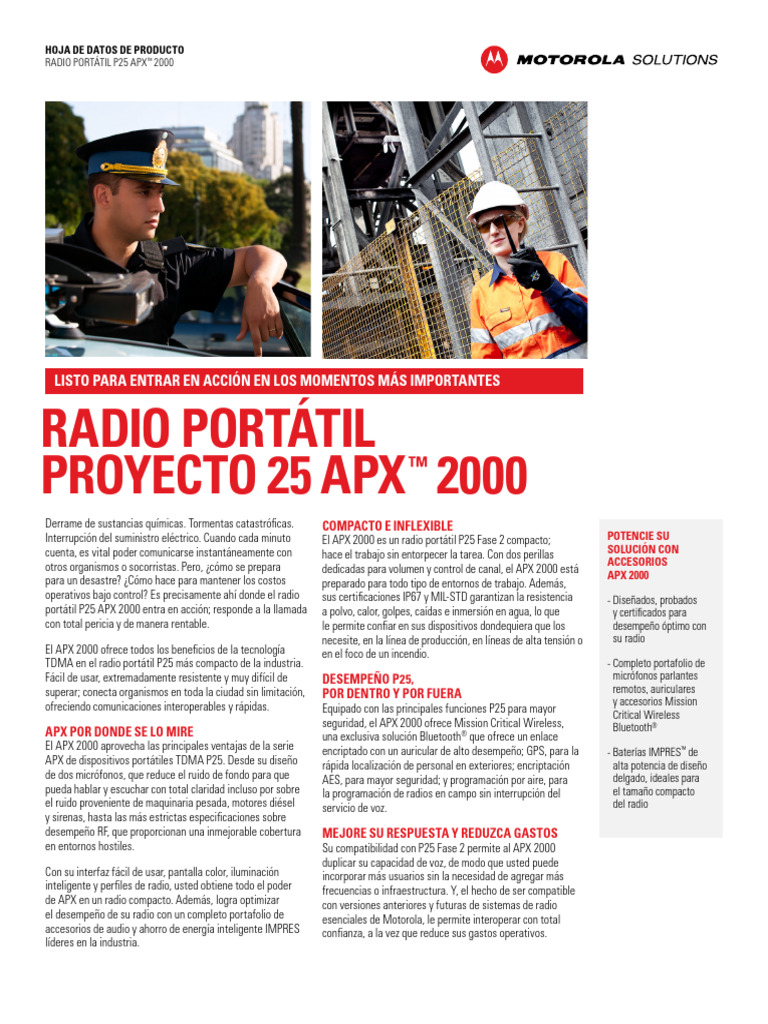 Motl Apx2000 p25 Portableradio Datasheet Es | PDF | Bluetooth | Hertz