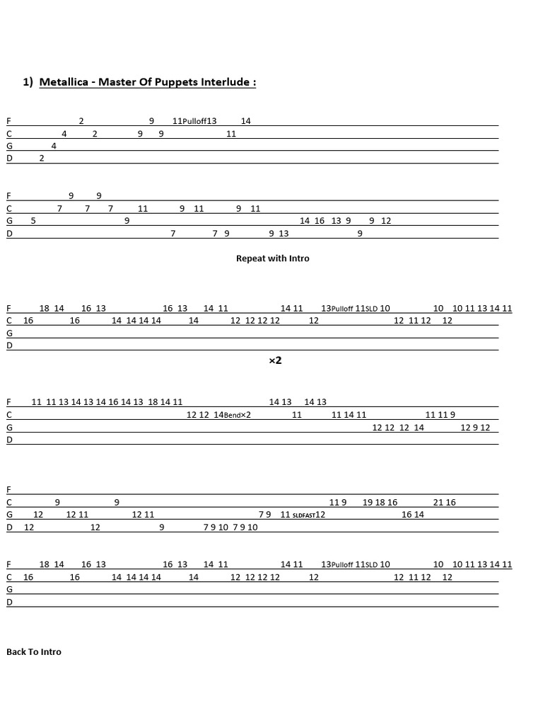 Metallica Master of Puppets Interlude Tabs | PDF | Recorded Music ...