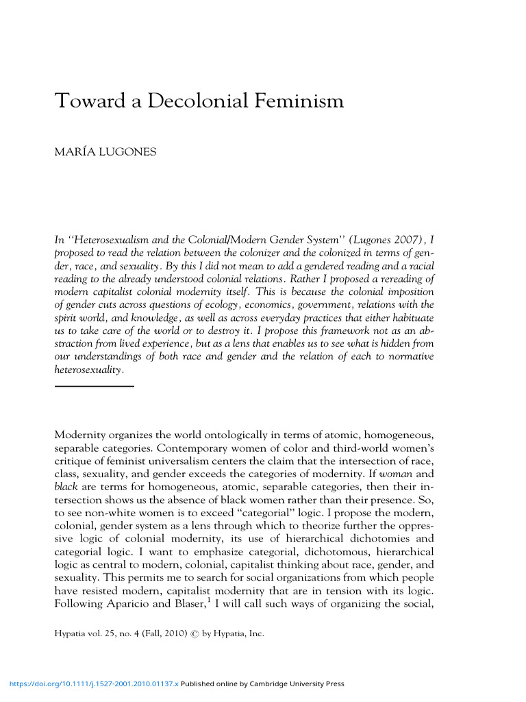 Toward A Decolonial Feminism | PDF | Gender | Gender Studies