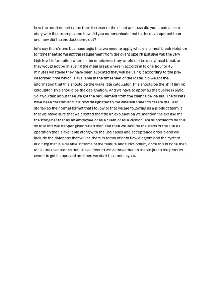 User Story Ex. & Req Come To Client | PDF
